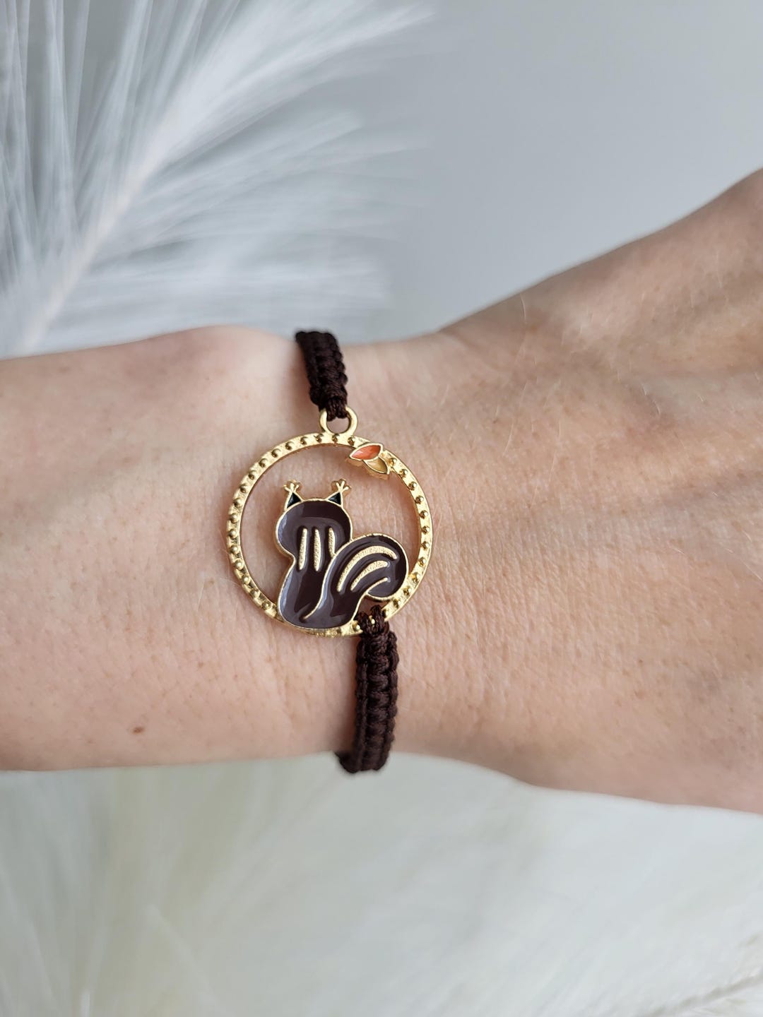 Squirrel Bracelet: Adjustable Macrame Cord, Animal Lover Gift, Wildlife ...