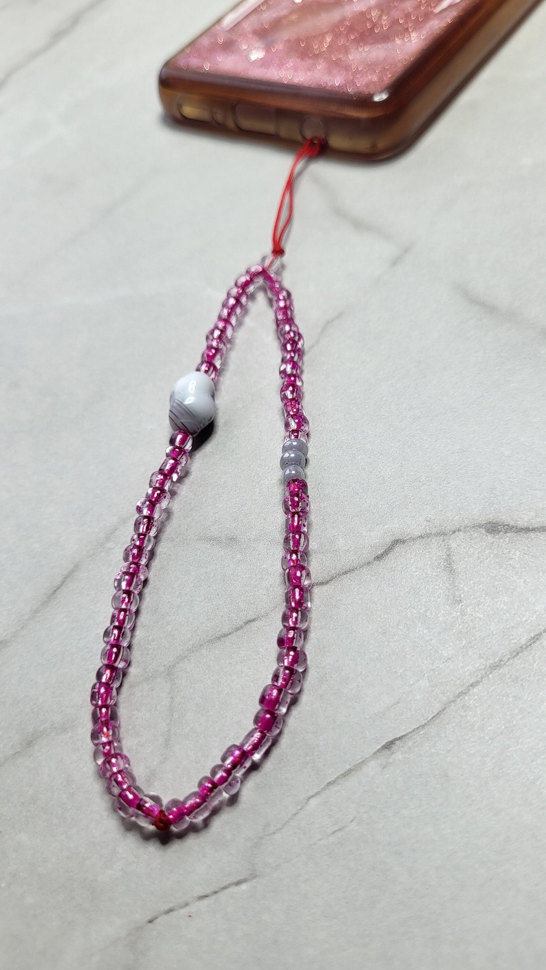 Pink Bead Phone Charm, Cell Phone Jewelry, Mobile Phone Chain, Phone ...