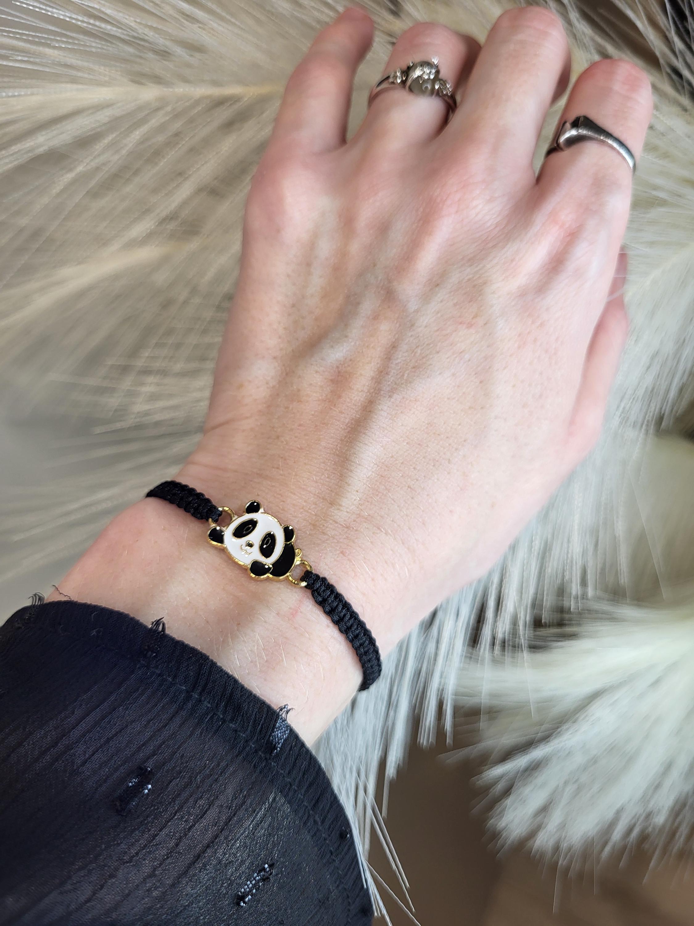 Panda Bracelet , Panda Adjustable Cord, Wildlife Bracelet, Panda Bear ...