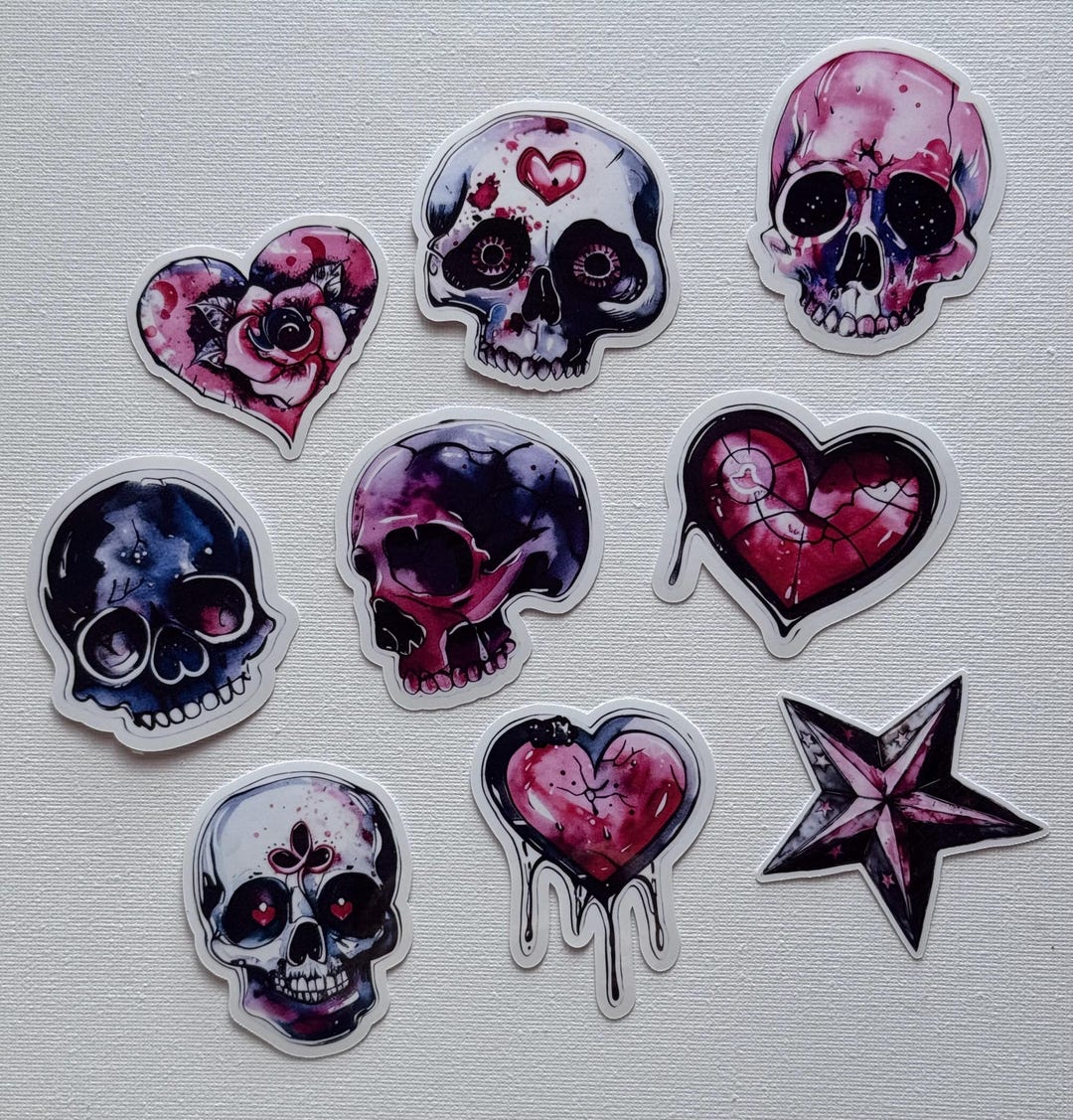 Sticker Set Skulls, Heart, Star, Pink - Etsy