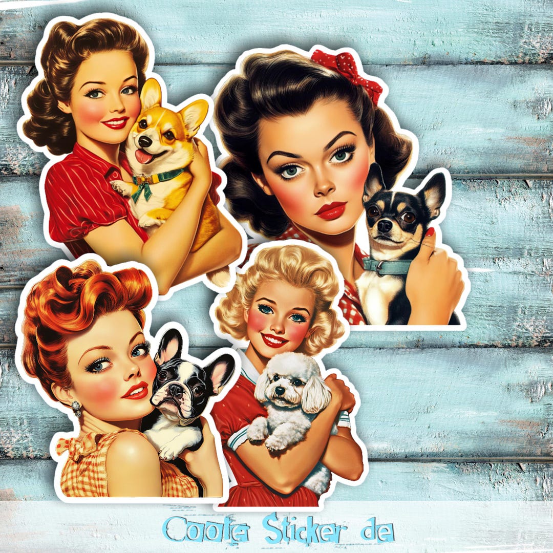 Retro Vintage 1950s Stickers, Housewife Stickers, Cute Dogs, Pin up ...