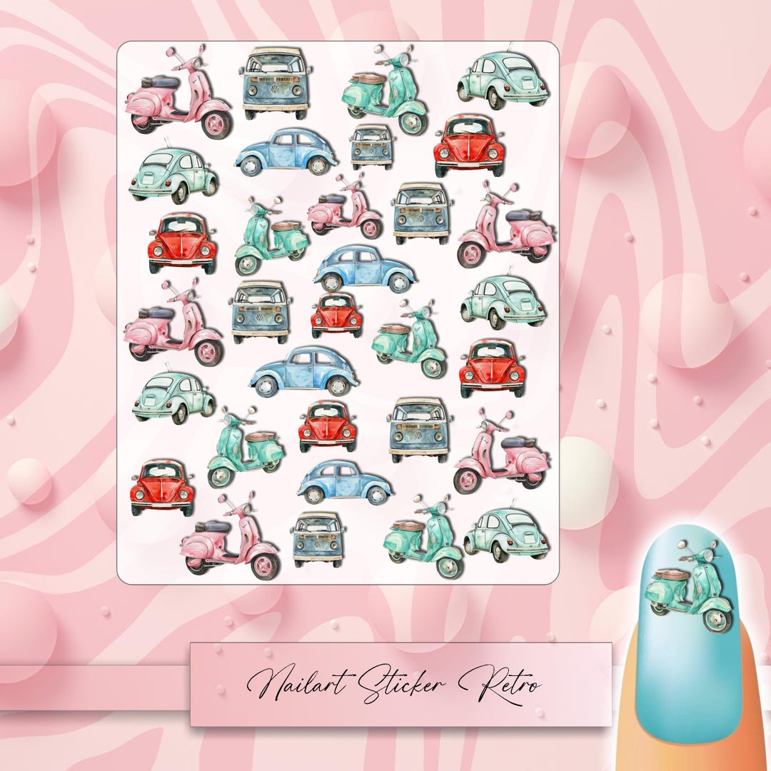 Nail Sticker / Car, VW Bulli, VW Beetle, Vespa Volkswagen Nail Design ...