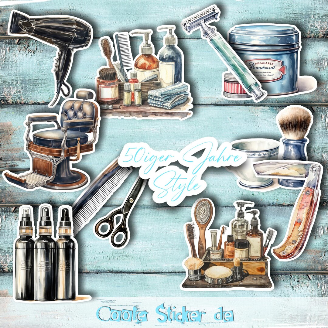 Vintage Barber Sticker Retro 50's Style Barbershop, Men's Hair Salon ...