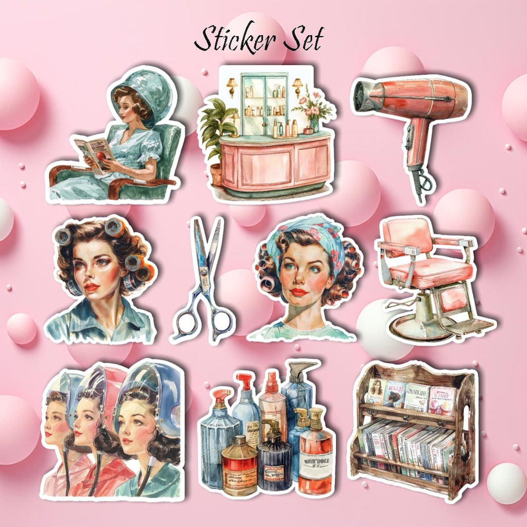 Retro Vintage 1950s Stickers, Hair Salon Housewife, Hairdresser Sticker ...