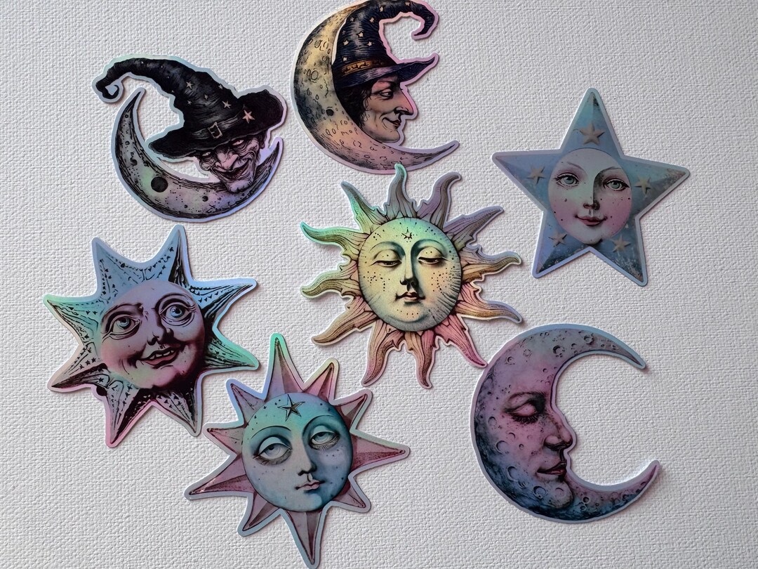 Hologram Celestial Sticker, Sun Moon Star, Vintage Retro Heavenly - 7 Pieces - Etsy