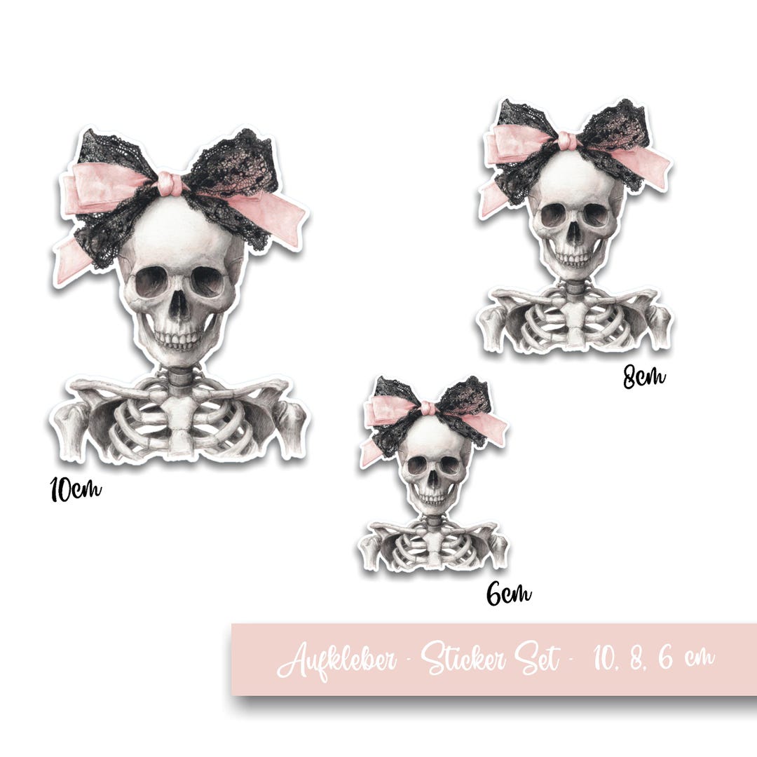 Skeleton Skull Sticker | Vinyl Sticker | Waterproof Sticker | Pink Bow ...