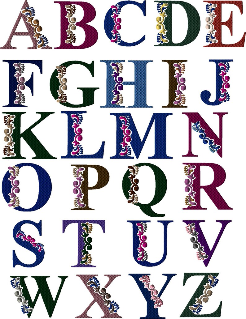 Fancy Set of Designed Alphabets. Letters A-Z Embroidery, Machine ...