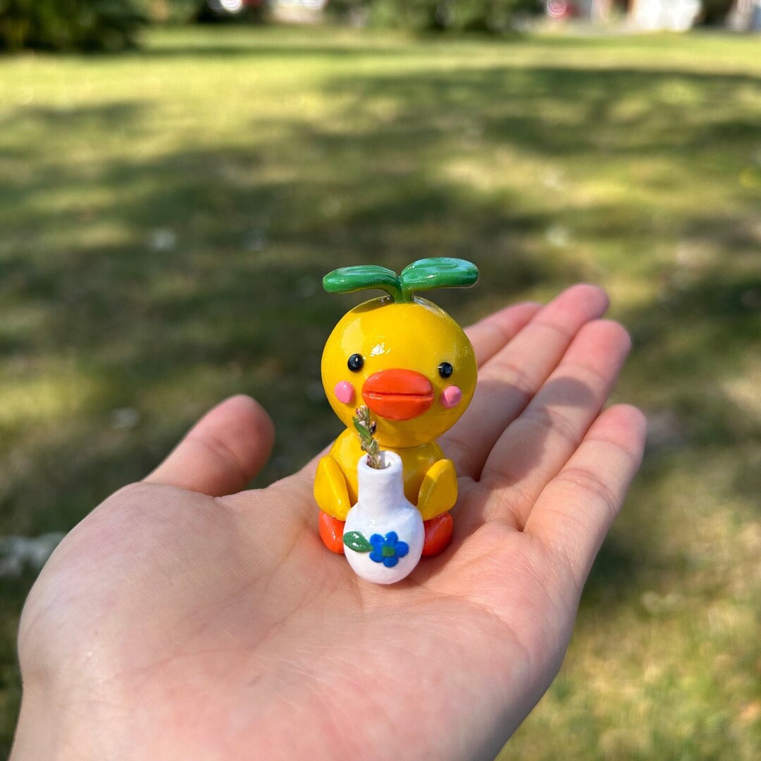 Cute Handmade Duck With Vase Desk Friend Miniature Clay Figurine Hand ...