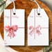 Coquette Christmas Tags Printable, Pink Bow Holiday Gift Tags, Happy ...