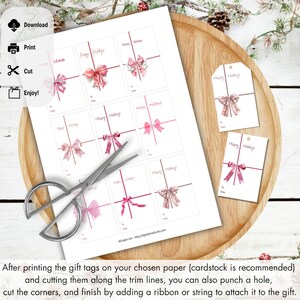 Coquette Christmas Tags Printable, Pink Bow Holiday Gift Tags, Happy ...