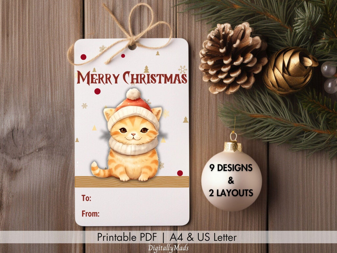 Christmas Cats Gift Tags Printable, Cute Christmas Labels, Animal ...