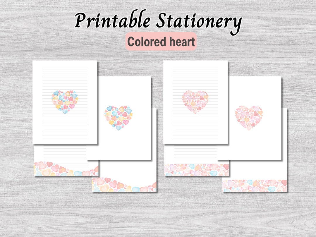 Heart Writing Paper, Printable Letter Paper for Pen Pals and Valentines ...