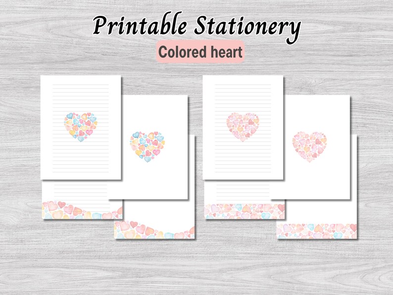 Heart Writing Paper, Printable Letter Paper for Pen Pals and Valentines ...