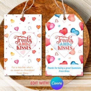 Editable Valentine Gift Tags, Treats & Kisses Labels, Printable ...