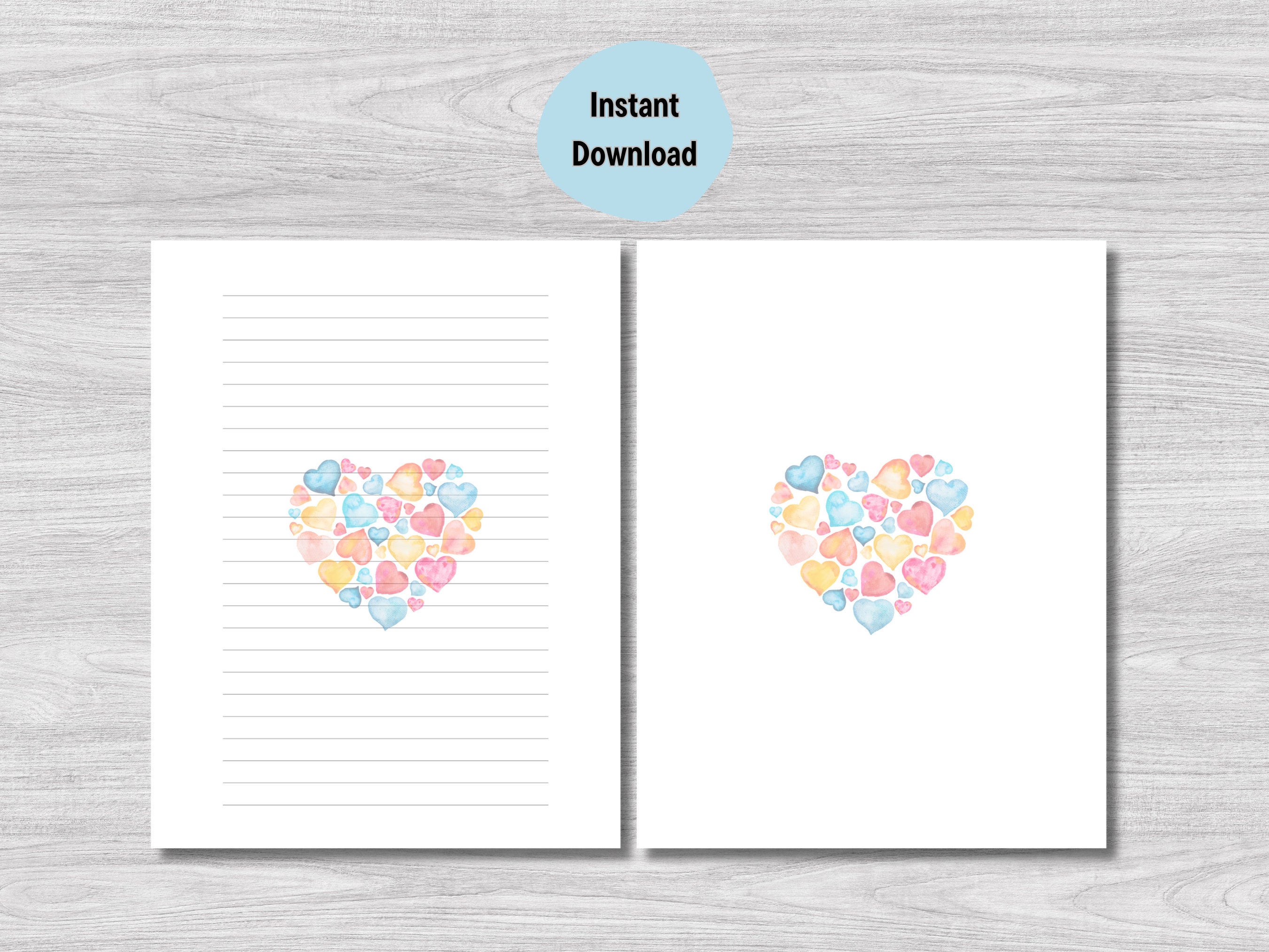 Heart Writing Paper, Printable Letter Paper for Pen Pals and Valentines ...