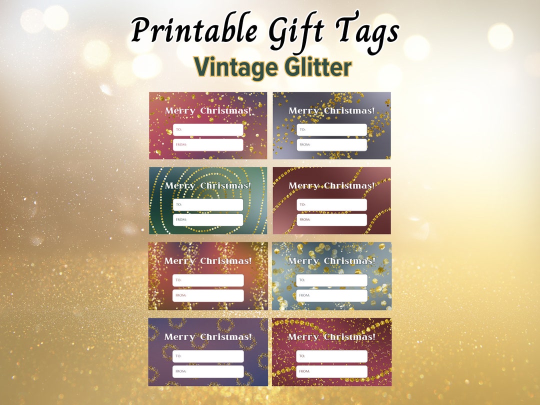 Vintage Glitter Christmas Gift Tag Set, Merry Christmas Gift Tags ...