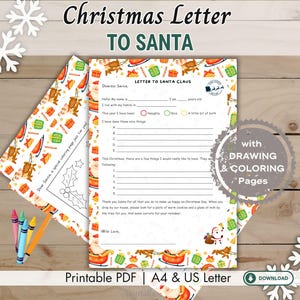 Printable Letter to Santa With Drawing and Coloring Pages, Christmas ...