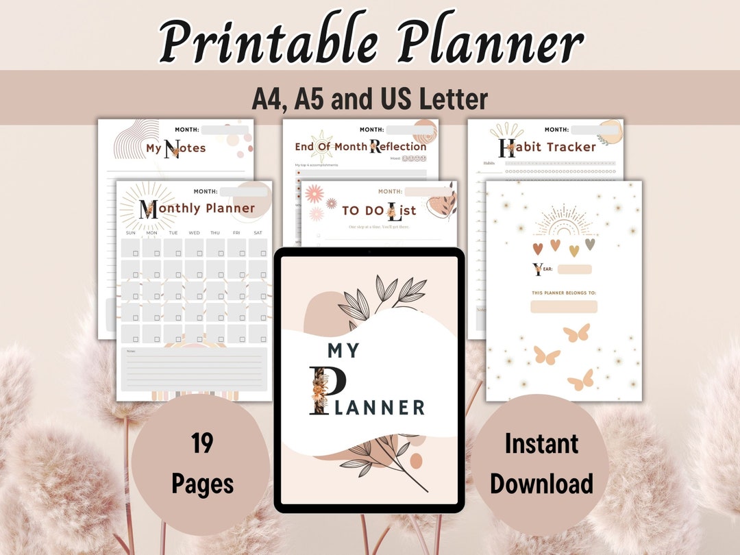 Monthly Planner Printable Organizer Boho Floral Printable Planner ...
