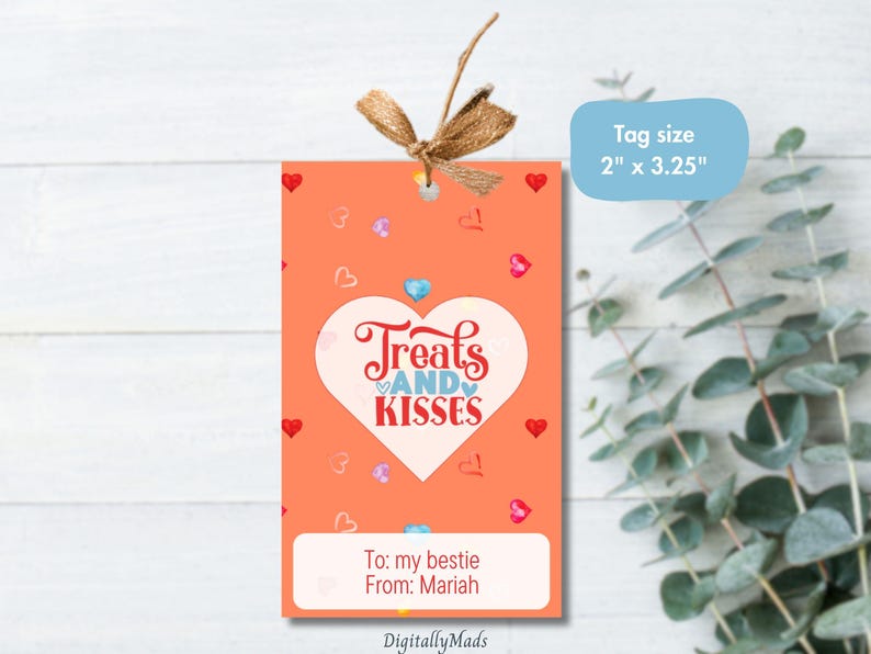 Editable Valentine Gift Tags, Treats & Kisses Labels, Printable ...