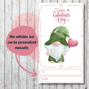 Printable Gnome Valentine's Day Card, Classroom Valentines, Printable ...
