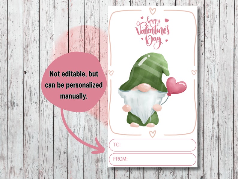 Printable Gnome Valentine's Day Card, Classroom Valentines, Printable ...