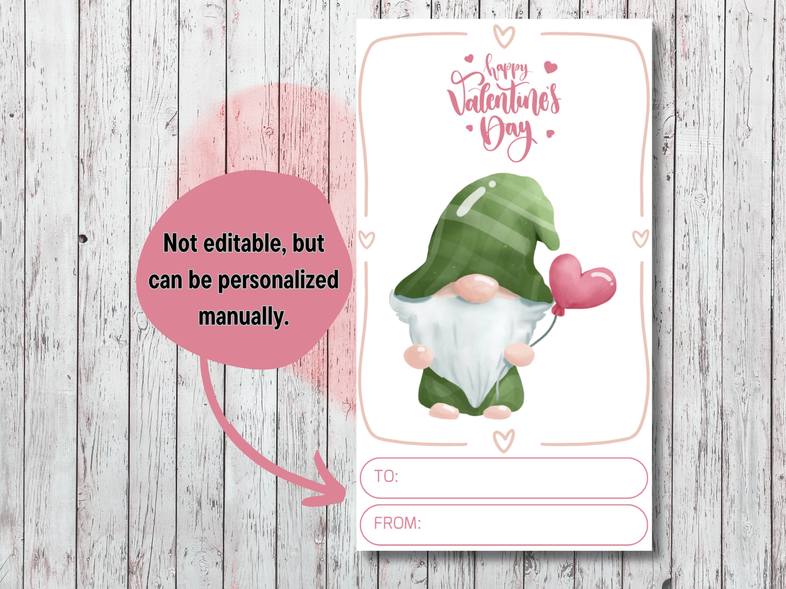 Printable Gnome Valentine's Day Card, Classroom Valentines, Printable ...