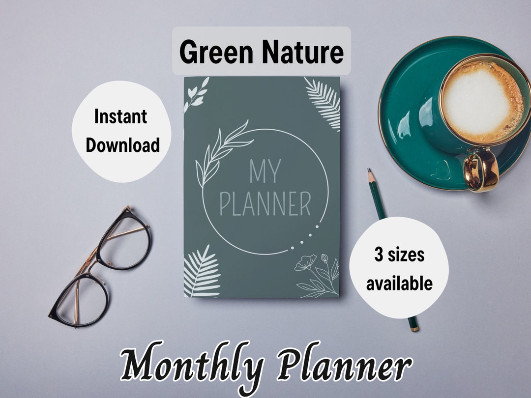 Monthly Planner Printable Organizer, Green Nature Theme, Undated ...