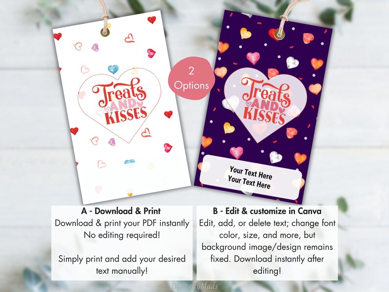 Editable Valentine Gift Tags, Treats & Kisses Labels, Printable ...