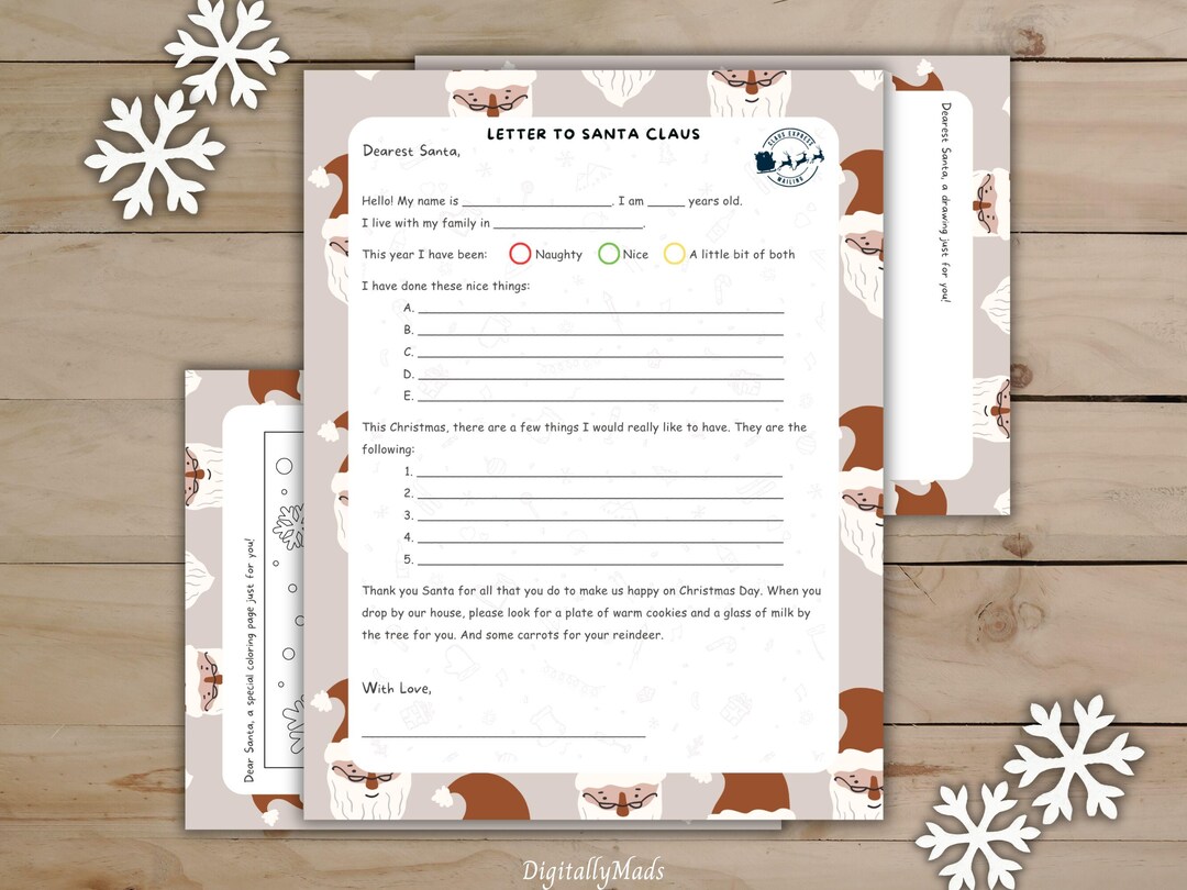 Christmas Wish List, Printable Letter to Santa With Drawing and ...