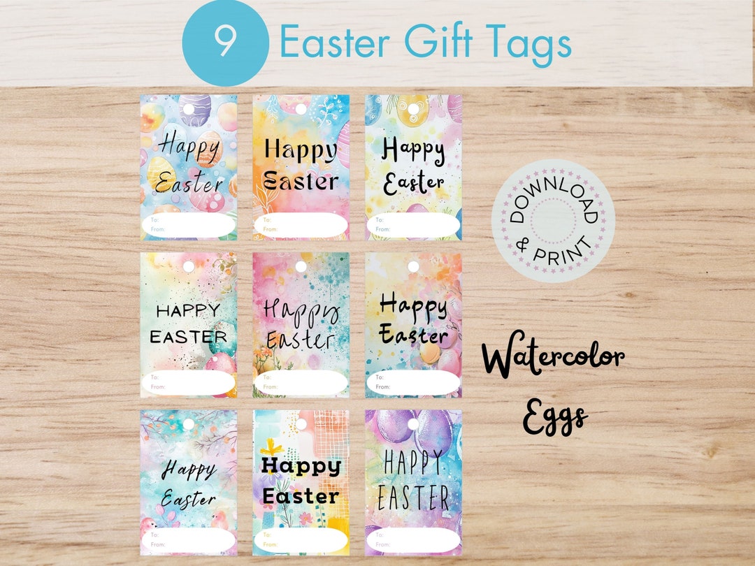 Easter Basket Tag Easter Tags Easter Gift Tags Easter Watercolor Gift ...
