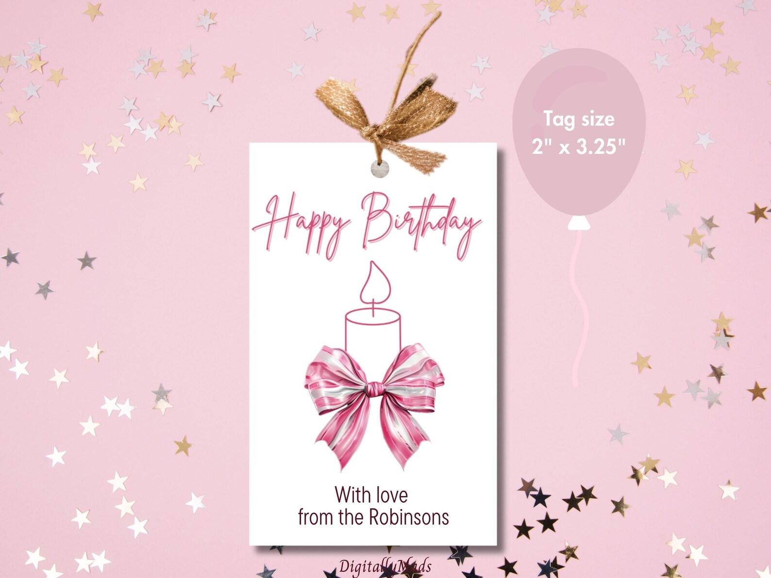 Editable Birthday Gift Tags, Printable Coquette Bow Labels, Template ...
