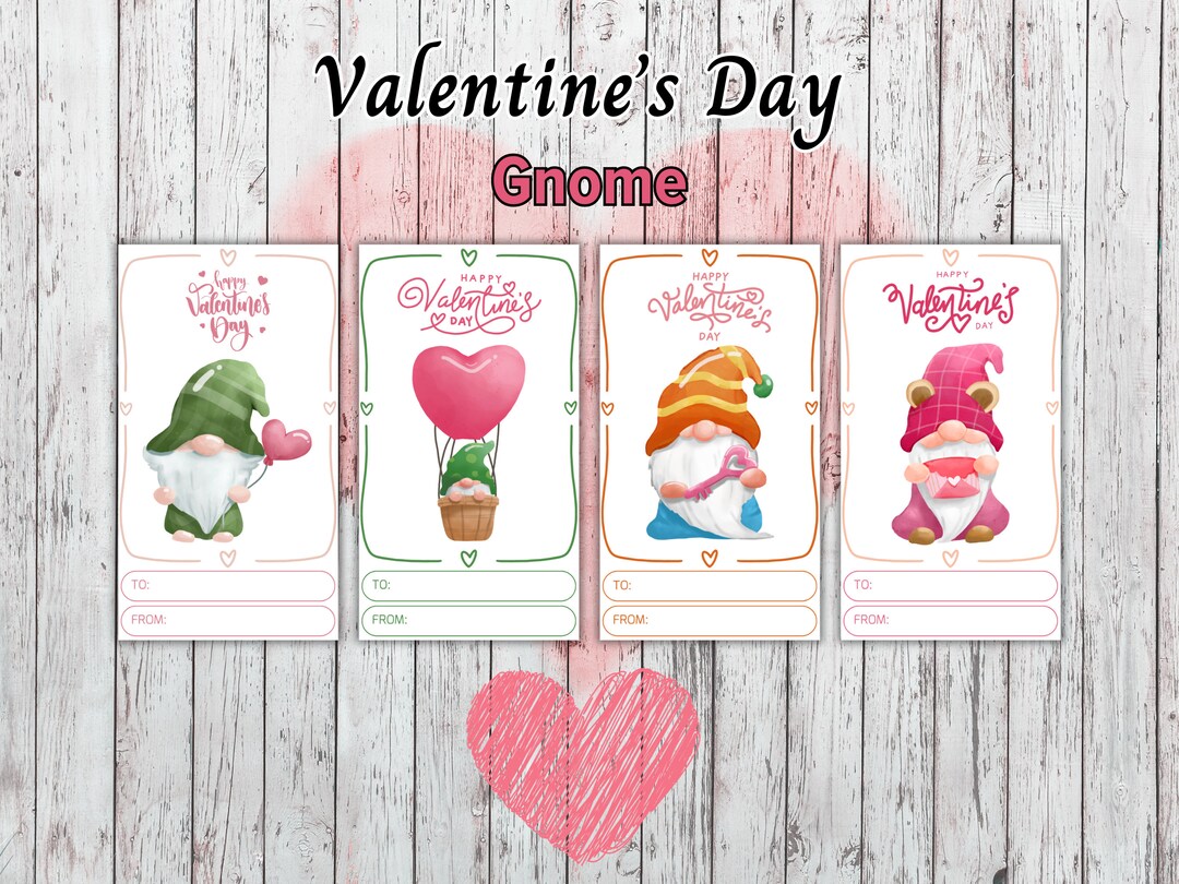 Printable Gnome Valentine's Day Card, Classroom Valentines, Printable ...
