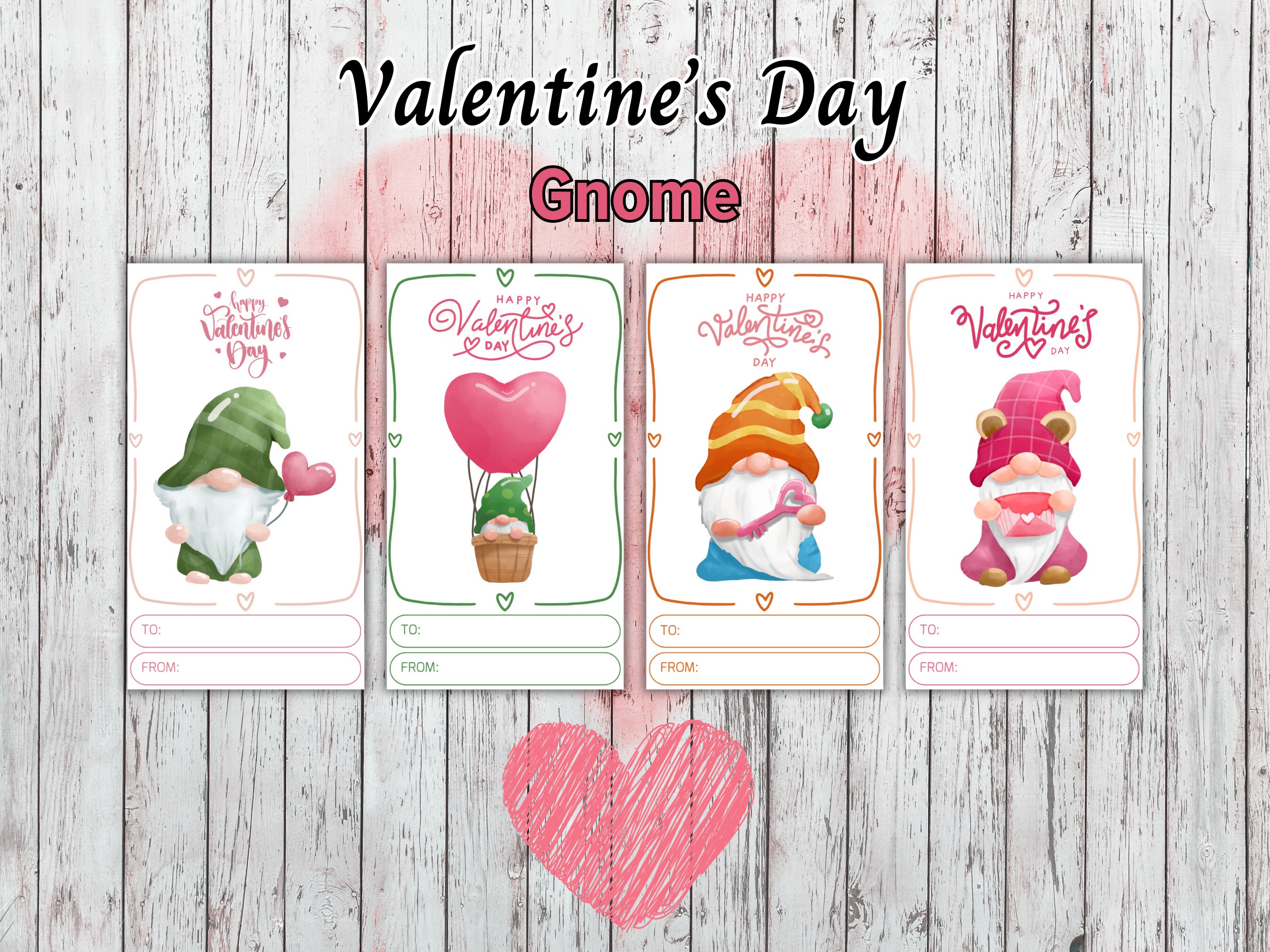 Printable Gnome Valentine's Day Card, Classroom Valentines, Printable ...