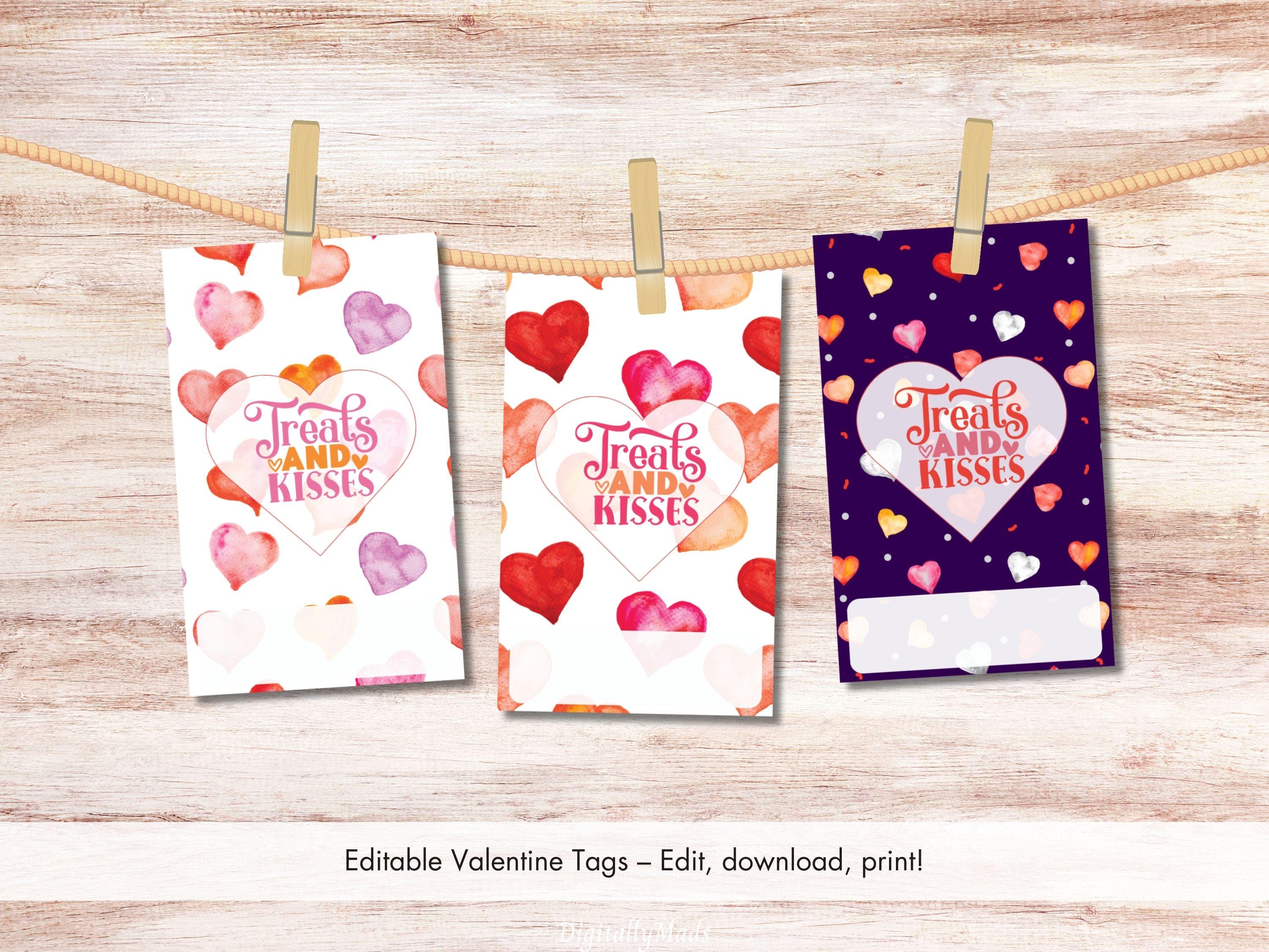 Editable Valentine Gift Tags, Treats & Kisses Labels, Printable ...