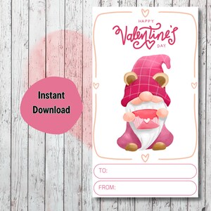 Printable Gnome Valentine's Day Card, Classroom Valentines, Printable ...