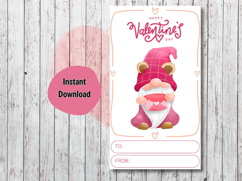 Printable Gnome Valentine's Day Card, Classroom Valentines, Printable ...