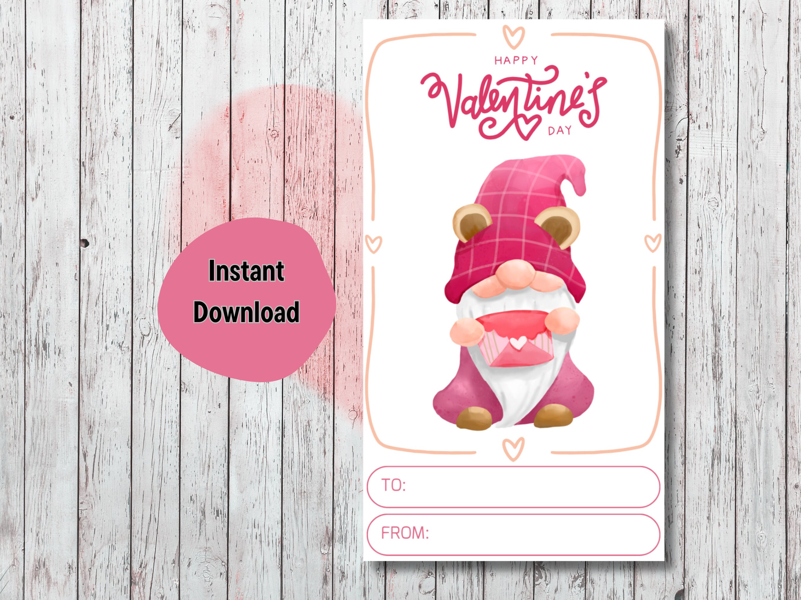 Printable Gnome Valentine's Day Card, Classroom Valentines, Printable ...