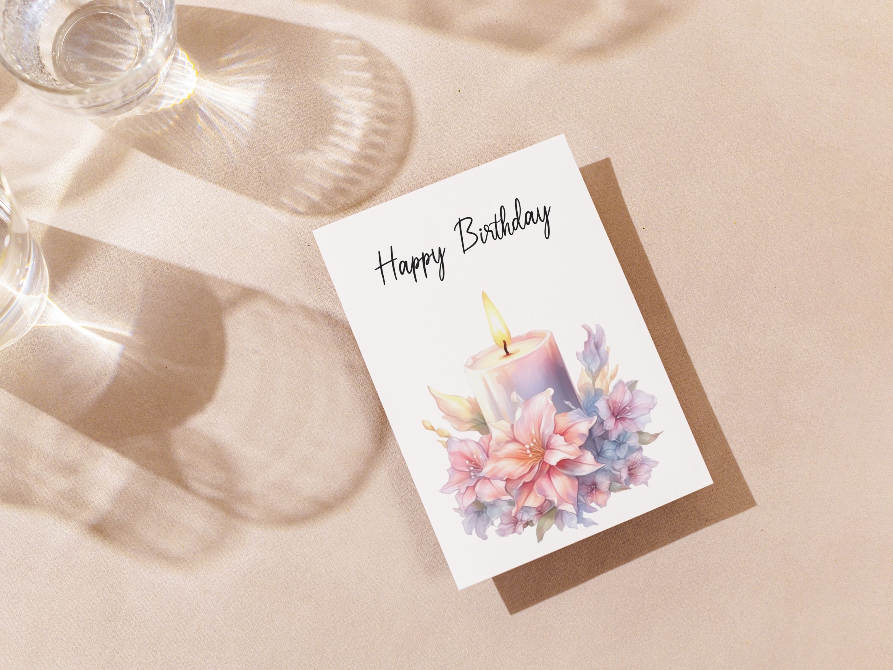 Printable Happy Birthday Card Whimsical Candle Birthday Card Floral ...