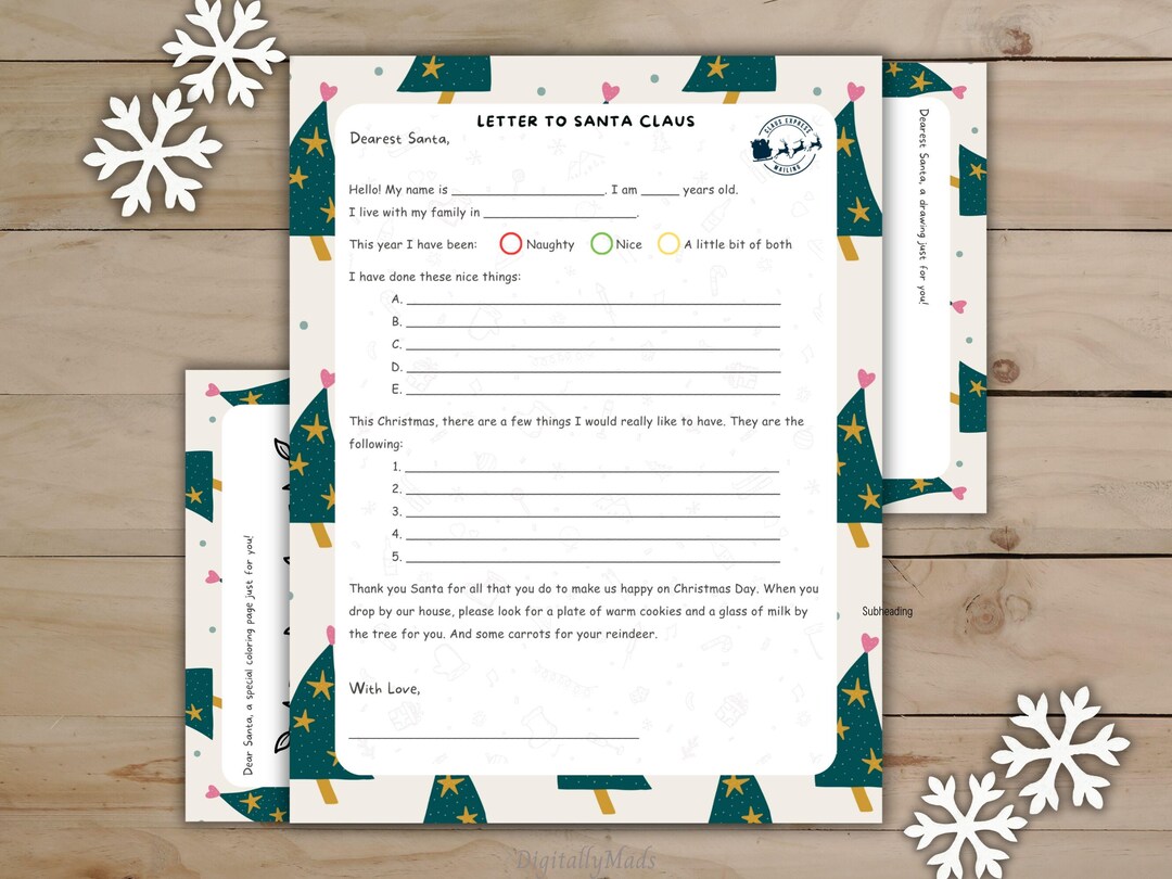 Letter to Santa Printable, Kids Christmas Wish List With Drawing and ...