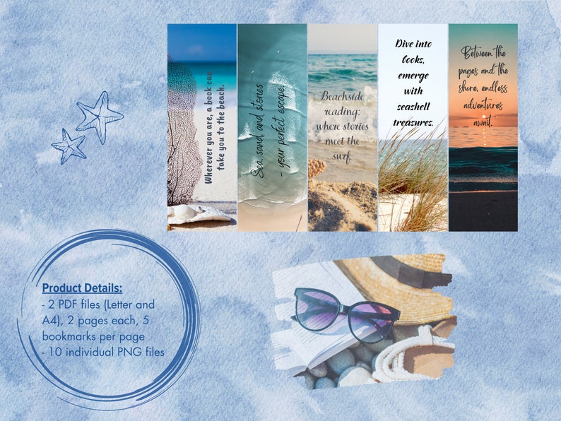 Coastal Reads Printable Bookmarks Set, Coastal Theme, Instant Download ...
