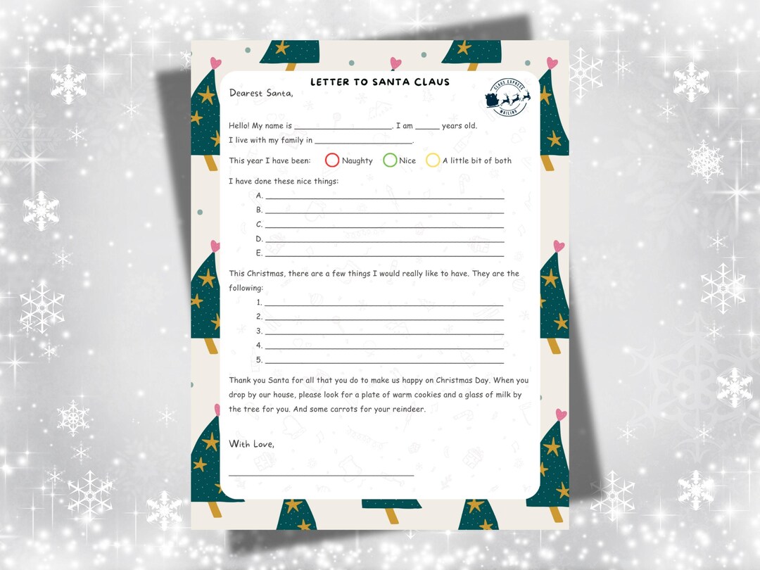 Letter to Santa Printable, Kids Christmas Wish List With Drawing and ...