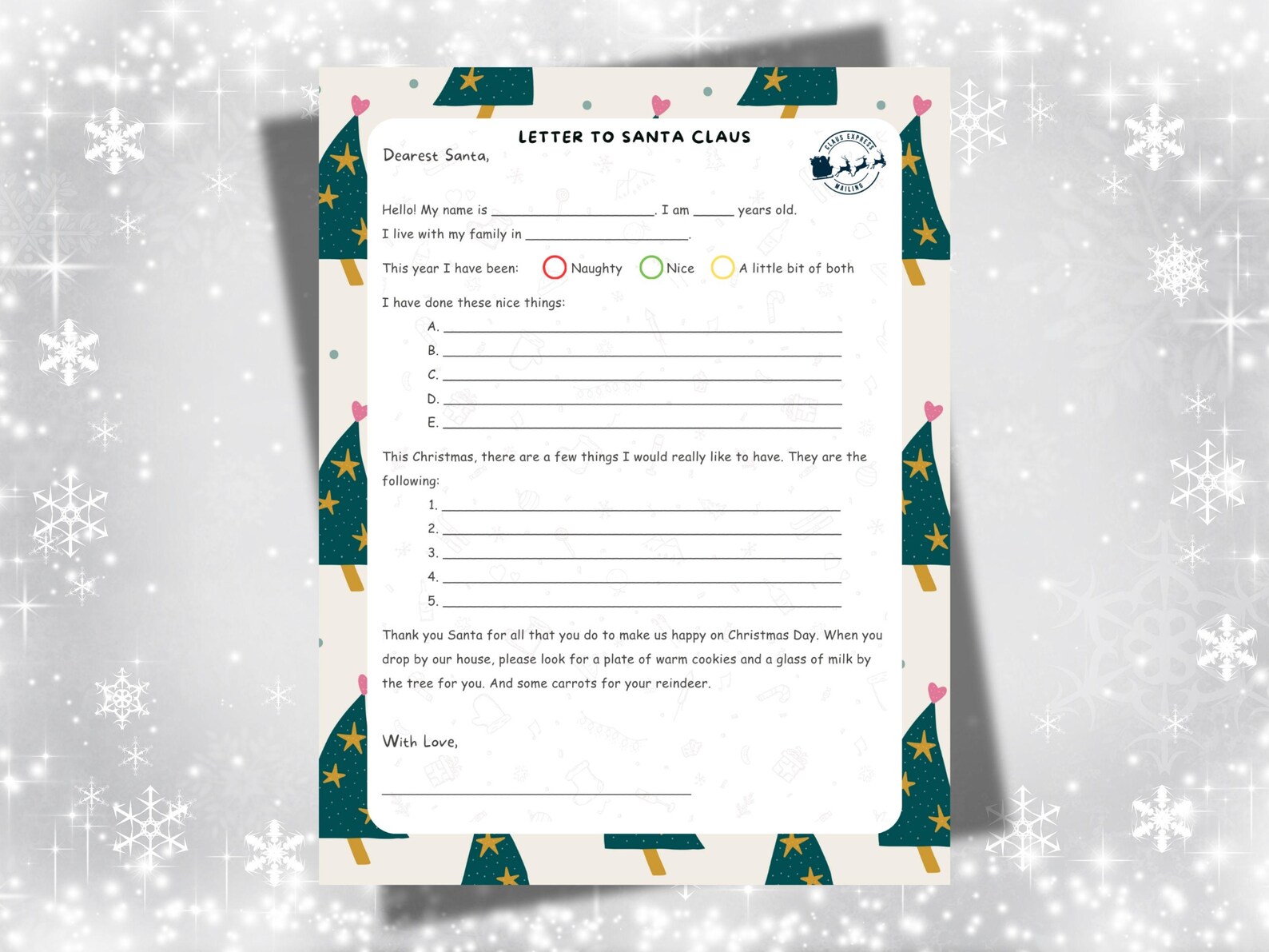 Letter to Santa Printable, Kids Christmas Wish List With Drawing and ...
