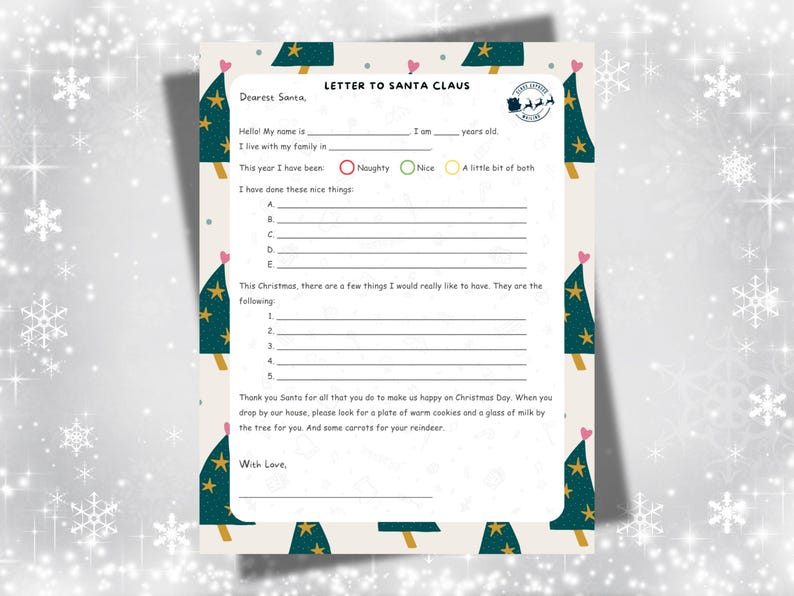 Letter to Santa Printable, Kids Christmas Wish List With Drawing and ...