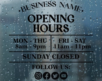 Store Hours Decal Multiple Colors and Sizes Custom Hours Vinyl Decal ...