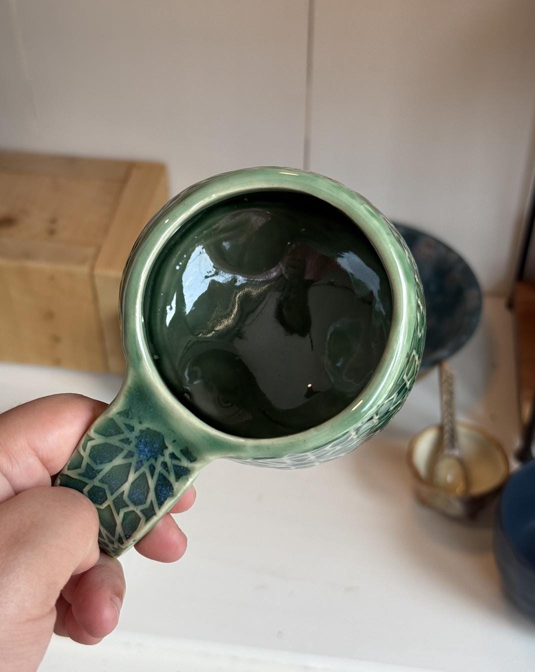 Slab-built Moroccan Style Green Pattern Textured Mug, Ceramic Mug With ...