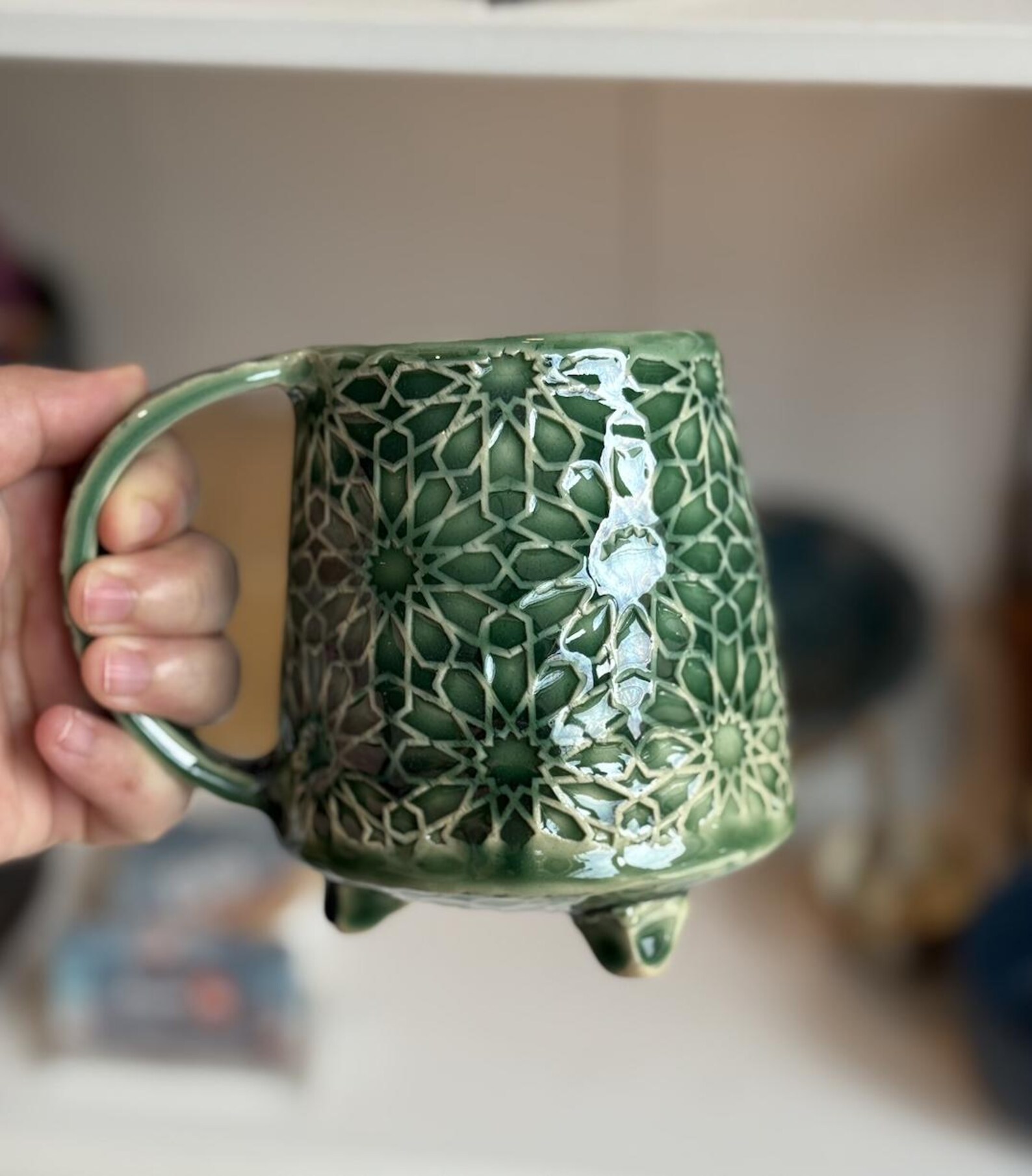 Slab-built Moroccan Style Green Pattern Textured Mug, Ceramic Mug With ...