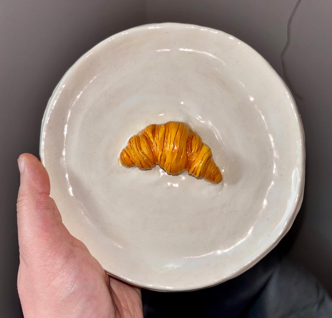 Croissant Plate - Handcrafted Ceramic Croissant Art, Realistic Food ...