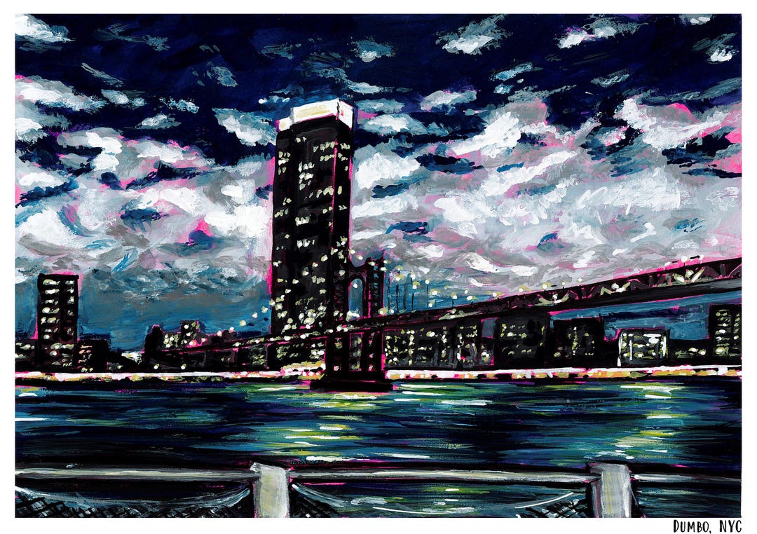 Manhattan Skyline From Dumbo Art Print - Brooklyn Bridge View Painting ...