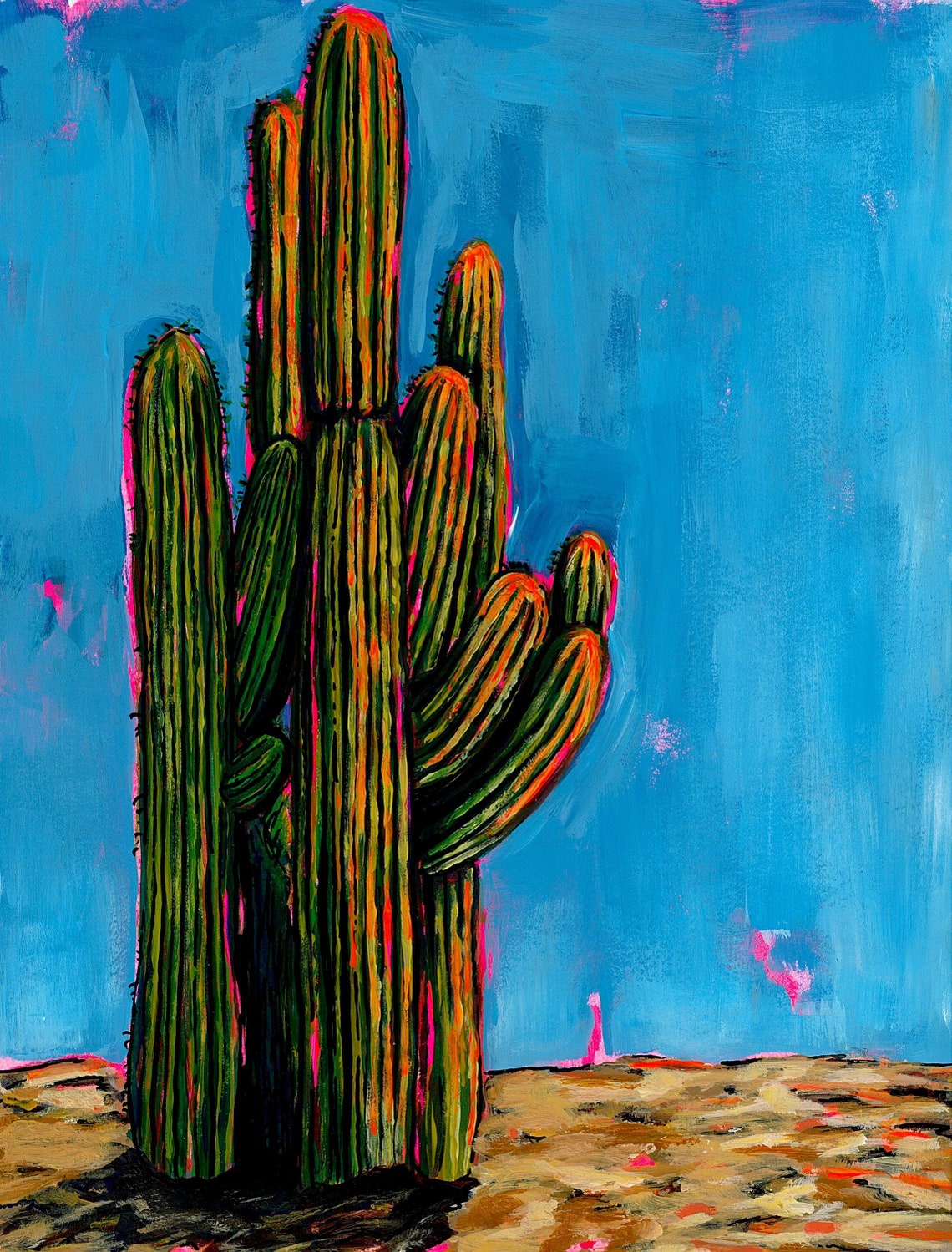 Bright Cactus Art Print: Arizona Desert Gouache Painting - Etsy