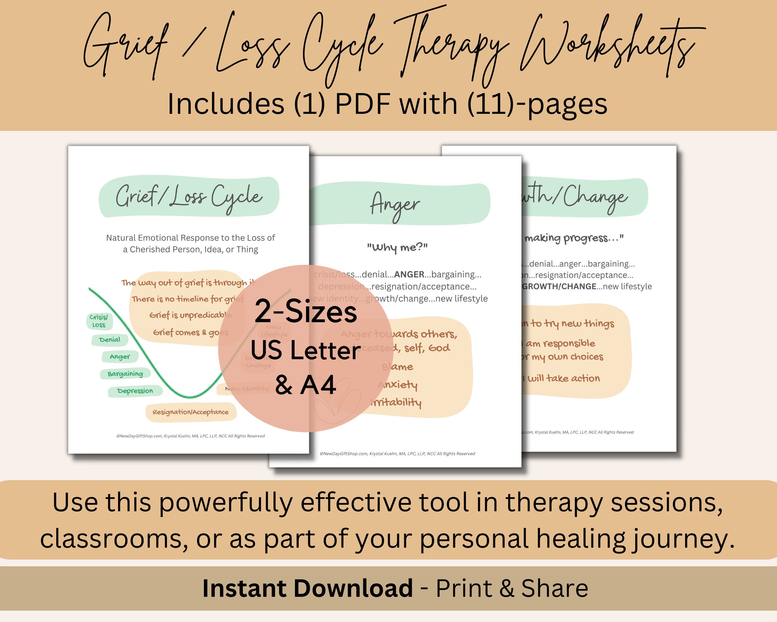 Grief Loss Cycle Therapy Worksheets Printable 11-pages PDF - Etsy